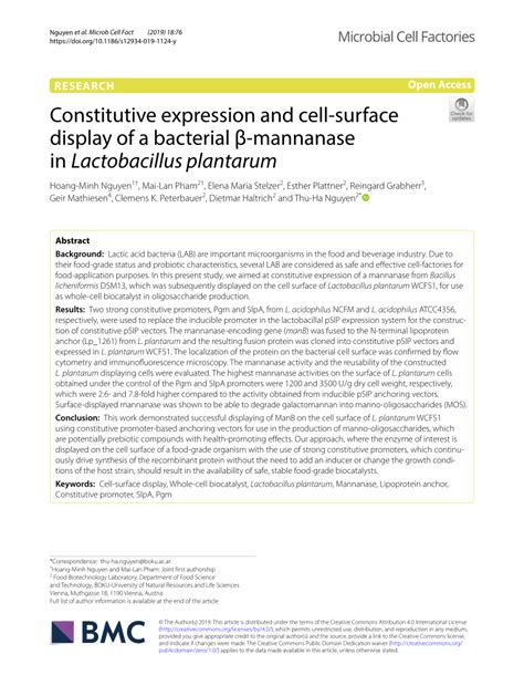 Pdf Constitutive Expression And Cell Surface Display Of A Bacterial β