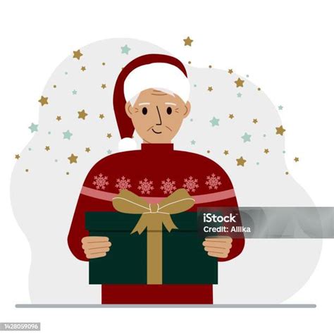 새해 선물을 가진 노인 크리스마스 새해 선물 크리스마스 판매 또는 비밀 산타 클로스를 준비하는 개념 Secret Santa에 대한 스톡 벡터 아트 및 기타 이미지 Istock