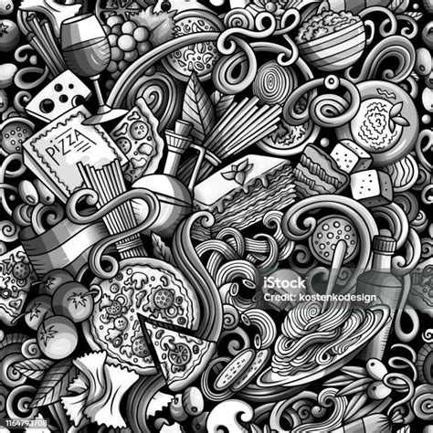만화 귀여운 낙서 손으로 그려진 이탈리아 음식 원활한 패턴 피자에 대한 스톡 벡터 아트 및 기타 이미지 피자 3차원 형태 개체 그룹 Istock