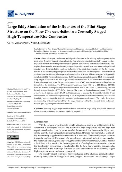 Pdf Large Eddy Simulation Of The Influences Of The Pilot Stage Structure On The Flow