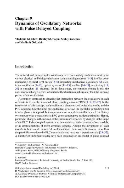 Pdf Dynamics Of Oscillatory Networks With Pulse Delayed Coupling