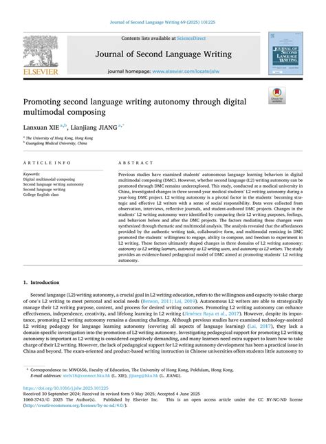 Pdf Promoting Second Language Writing Autonomy Through Digital Multimodal Composing
