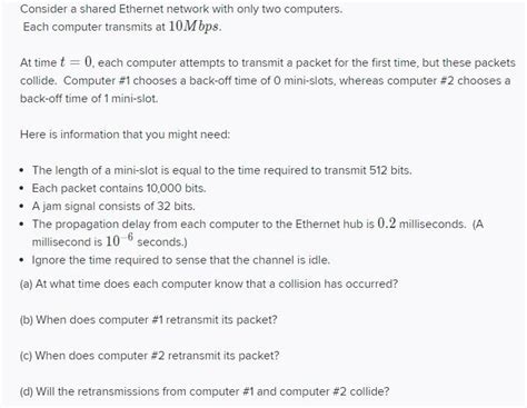 Solved Consider A Shared Ethernet Network With Only Two Chegg Com
