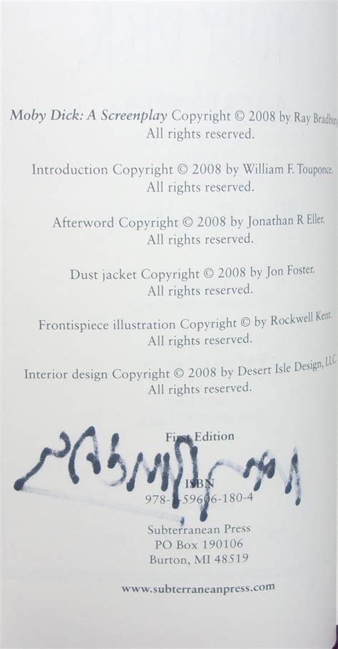 Moby Dick A Screenplay By Bradbury Ray Fine Hardcover 1st Edition