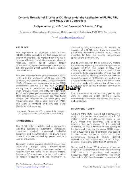 Dynamic Behavior Of Brushless Dc Motor Under The Application Of Pi Pd Pid And Fuzzy Logic