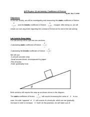 AP Physics 1 Lab Activity Coefficient Of Friction Docx AP Physics 1 Lab Activity Coefficient