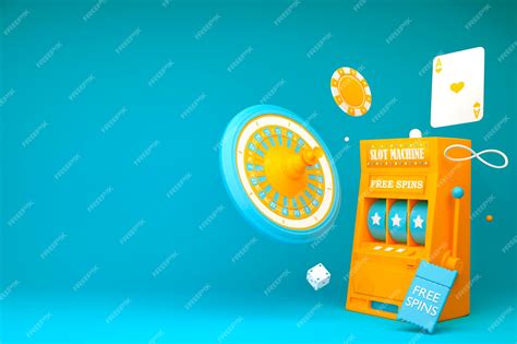 연한 파란색 배경에 3d 슬롯 머신 및 룰렛 휠 노란색 파란색과 흰색 색상 프리미엄 사진