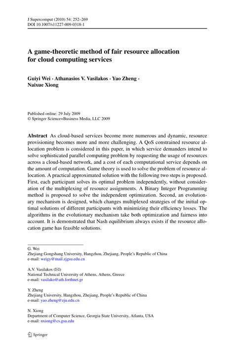 Pdf A Game Theoretic Method Of Fair Resource Allocation For Cloud Computing Services