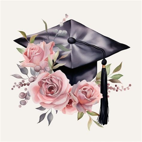 Premium Photo Graduation Cap Flower Watercolor Clipart