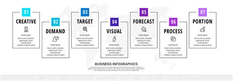 line vector infographics with seven rectangles stock illustration