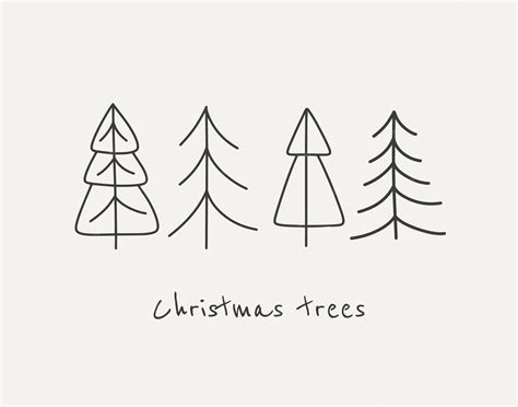 Premium Vector A Set Of Cute Christmas Trees Line Illustrations