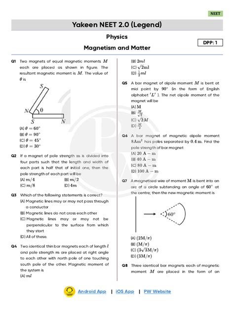 Magnetism And Matter Dpp 01 Of Lec 02 Yakeen 20 2024 Legend