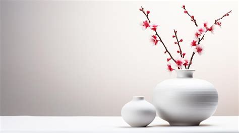 Premium Photo Oriental Minimalism Still Life With Pots And Flowers Ai