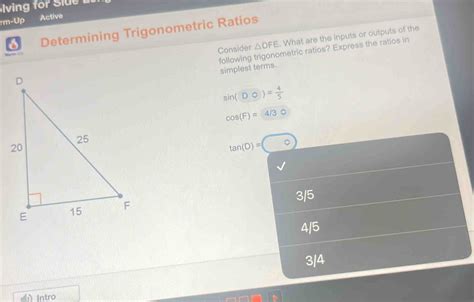 Solved Rm Up Active S Determining Trigonometric Ratios Following