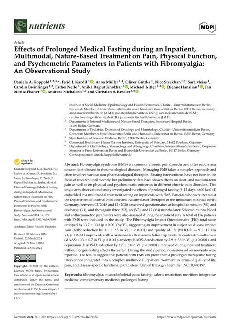 Pdf Effects Of Prolonged Medical Fasting During An Inpatient Multimodal Nature Based