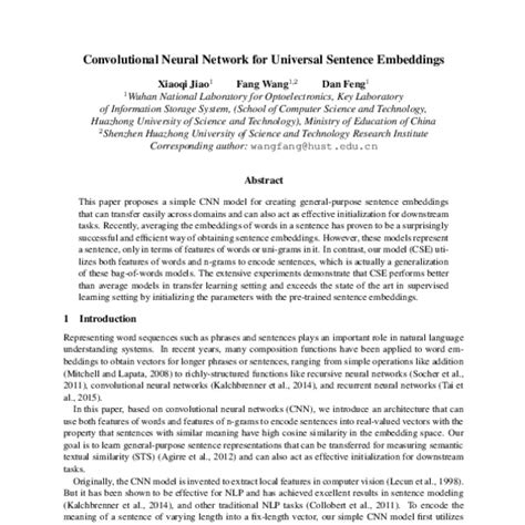 Convolutional Neural Network For Universal Sentence Embeddings Acl Anthology