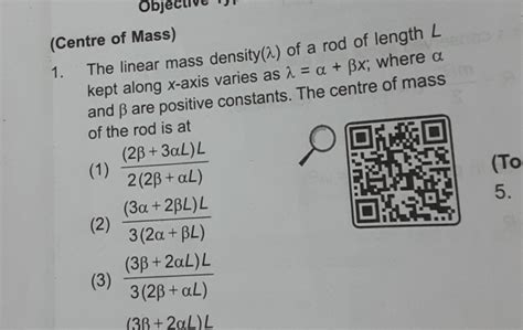 Centre Of Mass The Linear Mass Density Lambda Of A Rod Of Length L