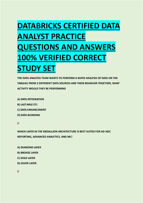 Databricks Certified Data Analyst Practice Questions And Answers 100