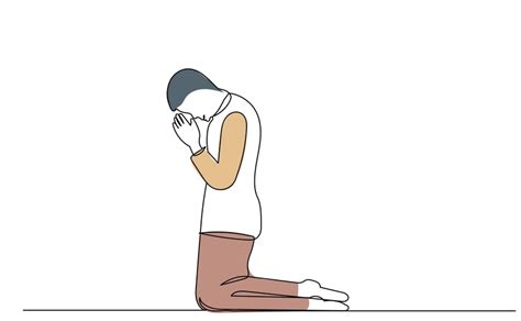 Hombre Orando Dibujo De Línea Esbozo Vector Aislado Vector Premium