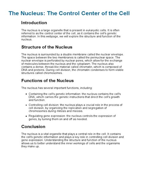 Nucleus Cells Control Center Explained Pdf