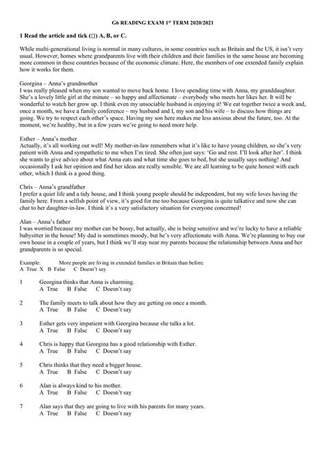 Reading Online Exercise For G6 Live Worksheets