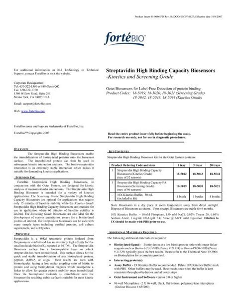 Streptavidin High Binding Capacity Biosensors Kinetics Fortebio