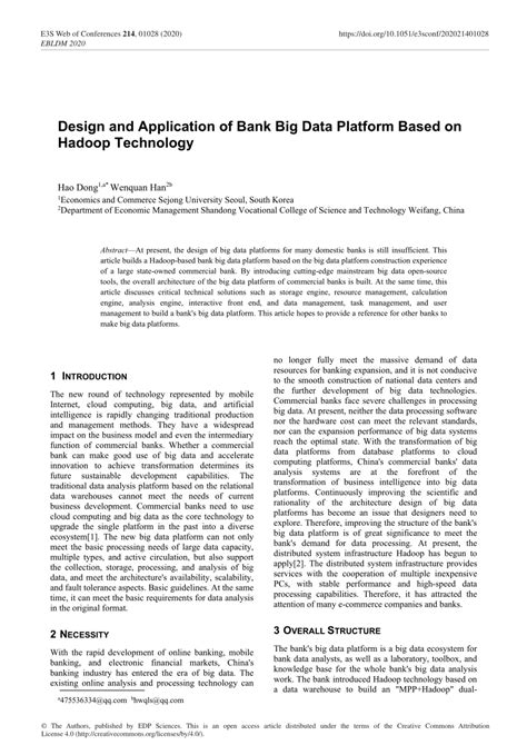 Pdf Design And Application Of Bank Big Data Platform Based On Hadoop Technology
