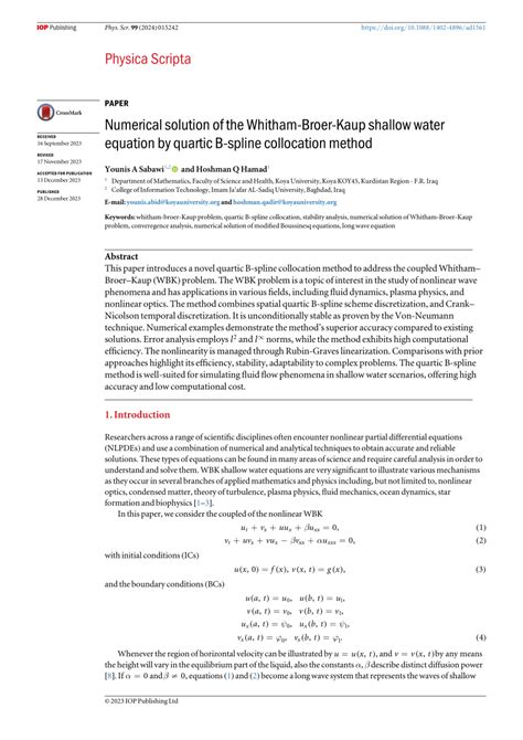 Pdf Numerical Solution Of The Whitham Broer Kaup Shallow Water