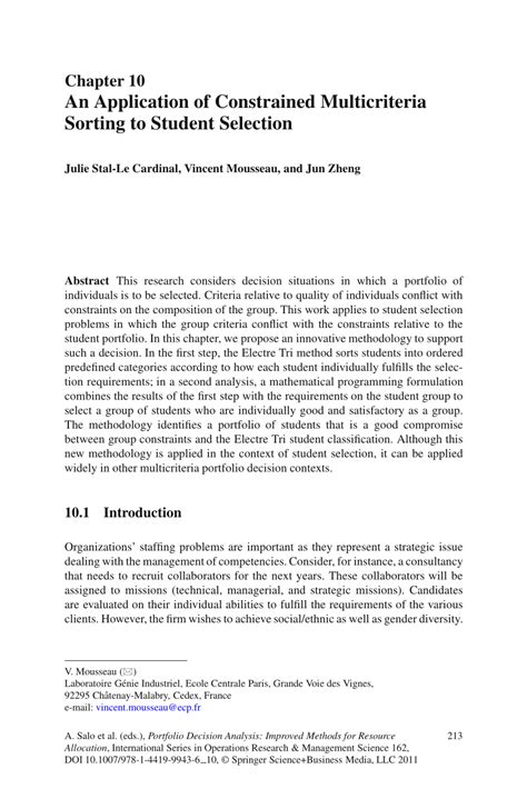 Pdf An Application Of Constrained Multicriteria Sorting To Student