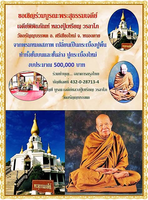 ขอเชิญพุทธศาสนิกชนร่วมทำบุญใหญ่บูรณะปฏิสังขรณ์ เจดีย์หลวงปู่เหรียญ วรลาโภ ศิษย์ในองค์หลวง
