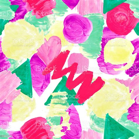 밝은 색상의 완벽 한 패턴은 흰색 절연 배경에 텍스처를 반점 선 선을 그리는 기하학적 요소 핑크 보라색 녹색 노란색 손으로 그린