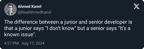 After Becoming Senior Dev All The Experience Teaches You Is That This Is A Known Issue 🤣