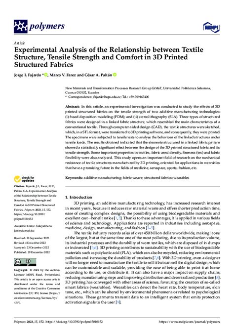 Pdf Experimental Analysis Of The Relationship Between Textile Structure Tensile Strength And