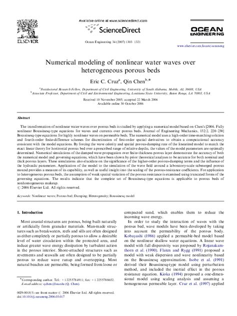 Pdf Numerical Modeling Of Nonlinear Water Waves Over Heterogeneous Porous Beds