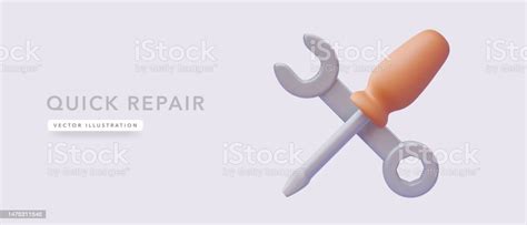 3d 현실적인 현실적인 렌치와 스크루 드라이버가있는 빠른 수리 배너 개념 벡터 그림 3차원 형태에 대한 스톡 벡터 아트 및 기타 이미지 3차원 형태 나사돌리개 자동차