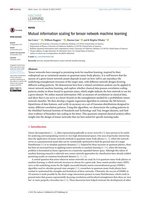 Pdf Mutual Information Scaling For Tensor Network Machine Learning