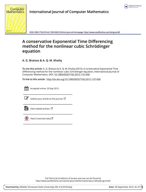 Pdf A Conservative Exponential Time Differencing Method For The Nonlinear Cubic Schrödinger