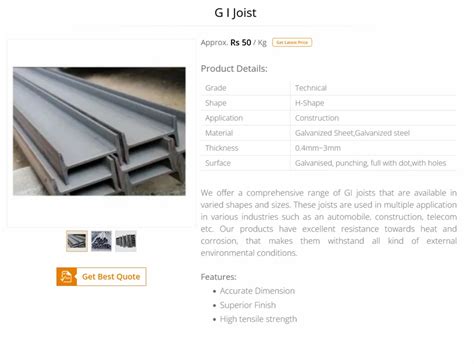 H Shape Gi Joist For Construction Grade Technical At ₹ 50kg In Kolkata
