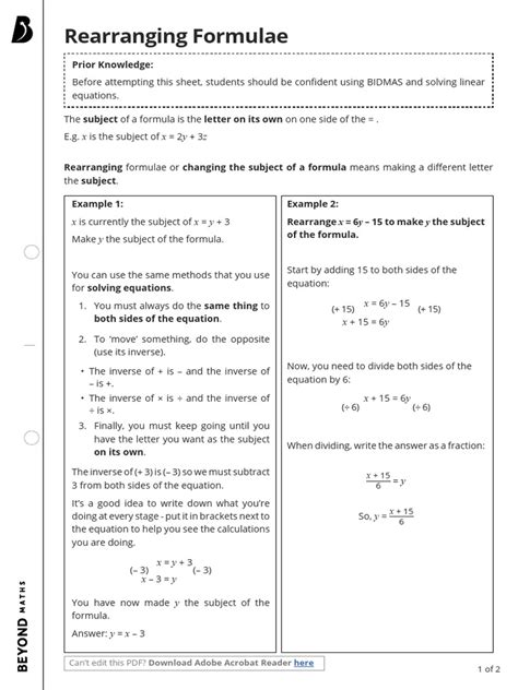 Rearranging Formulae Interactive Pdf Equations Mathematical Objects