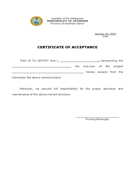 Certificate Of Acceptance Pdf