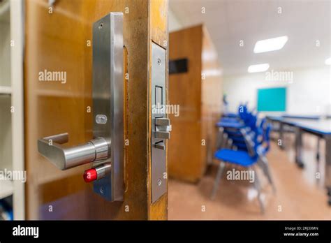 Open Classroom Door With New Door Hardware With Security Locks For A
