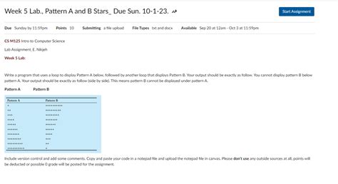 Solved Week 5 Lab Pattern A And B Stars Due Sun 10 1 23