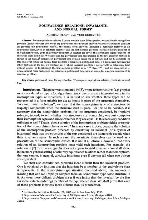 Pdf Equivalence Relations Invariants And Normal Forms