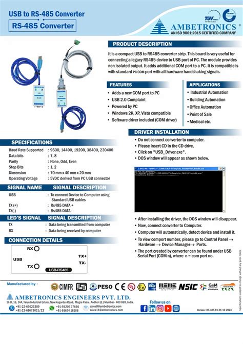 Ambetronics Serial To Usb Converter For Plc Model Name Number Usb Rs485 At ₹ 5499 Piece In Mumbai