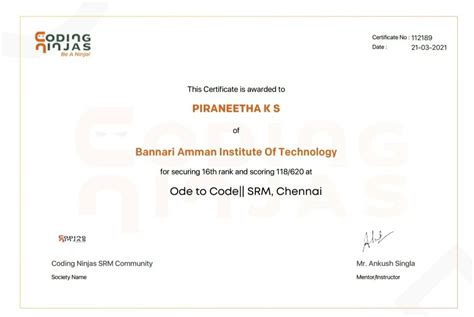 Piraneetha Sivanantham On Linkedin Srm Coding