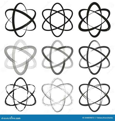 Atom Icon Set Science Symbol Elements Black Atomic Structure Vector Physics CartoonDealer