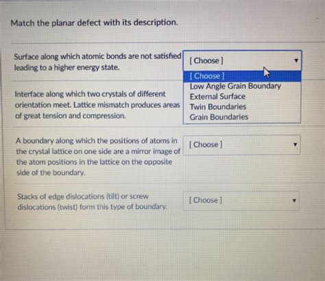 Solved Match The Planar Defect With Its Description Surface