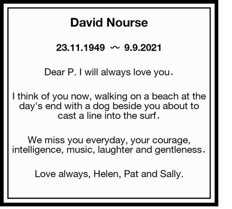 David Nourse 23111949 Tributes And Funerals The Canberra Times