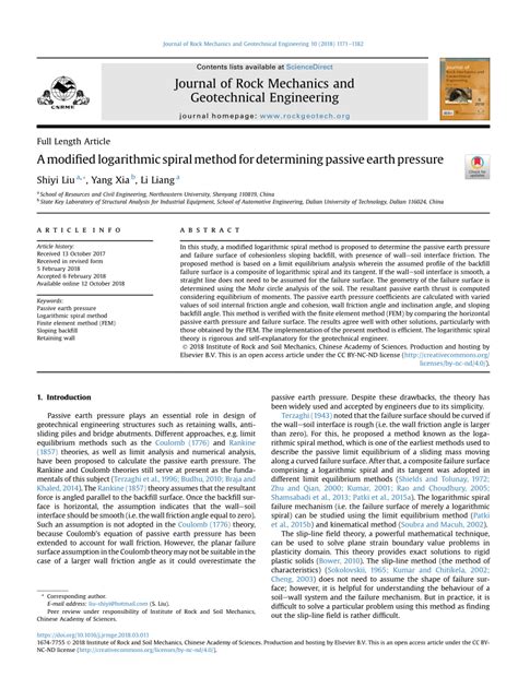 Pdf A Modified Logarithmic Spiral Method For Determining Passive Earth Pressure
