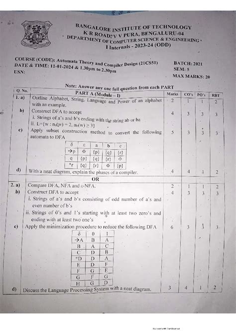 ATC Important Questions Module Wise Automata Theory And Compiler